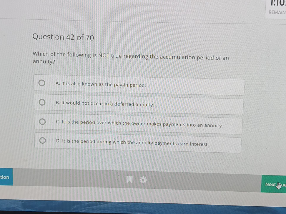 Question 42 of 70 Which of the following is | StudyX
