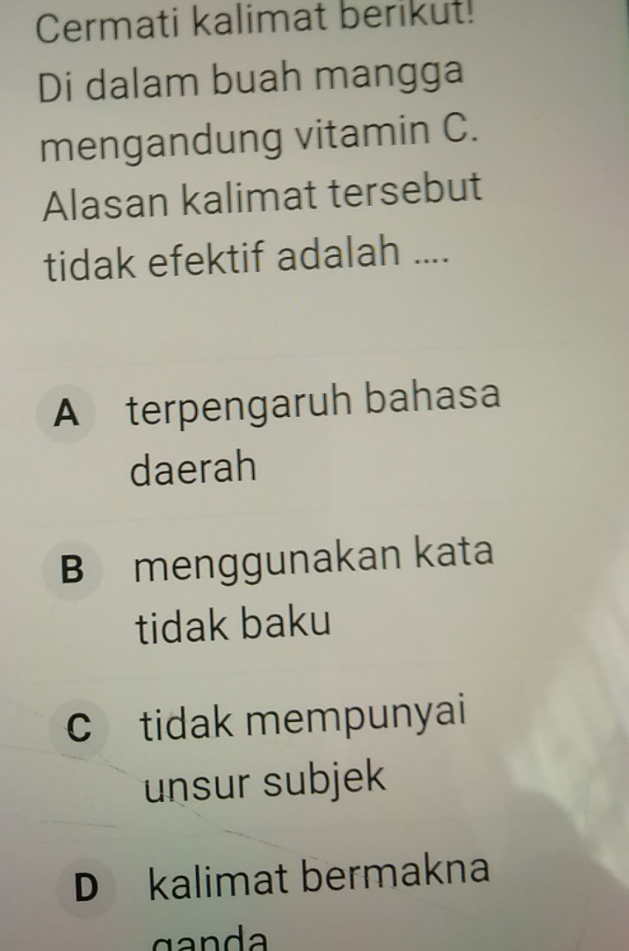Cermati kalimat berikut! Di dalam buah | StudyX