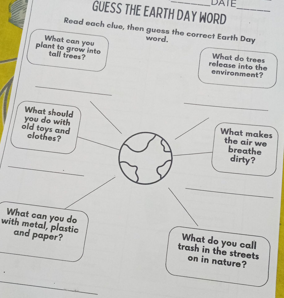 GUESS THE EARTH DAY WORD Read each clue, | StudyX