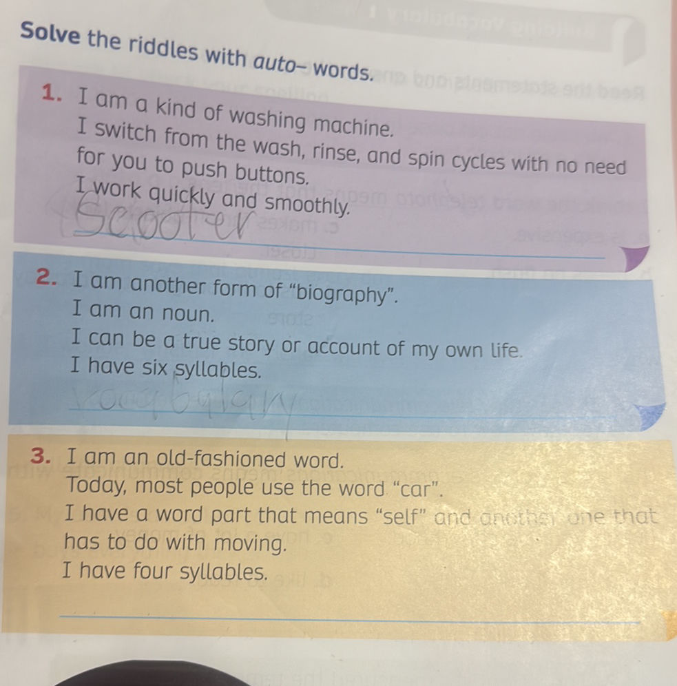 Solve the riddles with auto- words. 1. I am | StudyX