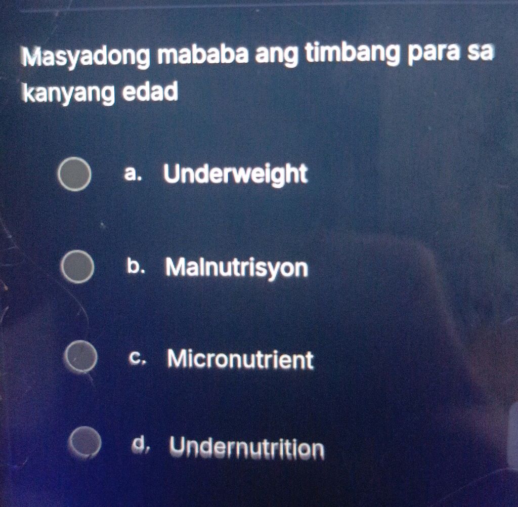 Masyadong mababa ang timbang para sa kanyang | StudyX
