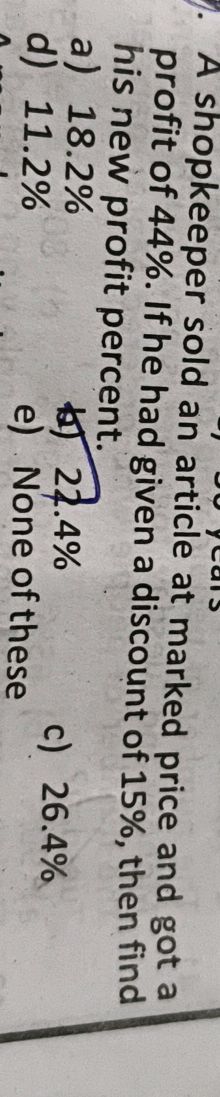 A shopkeeper sold an article at marked price | StudyX