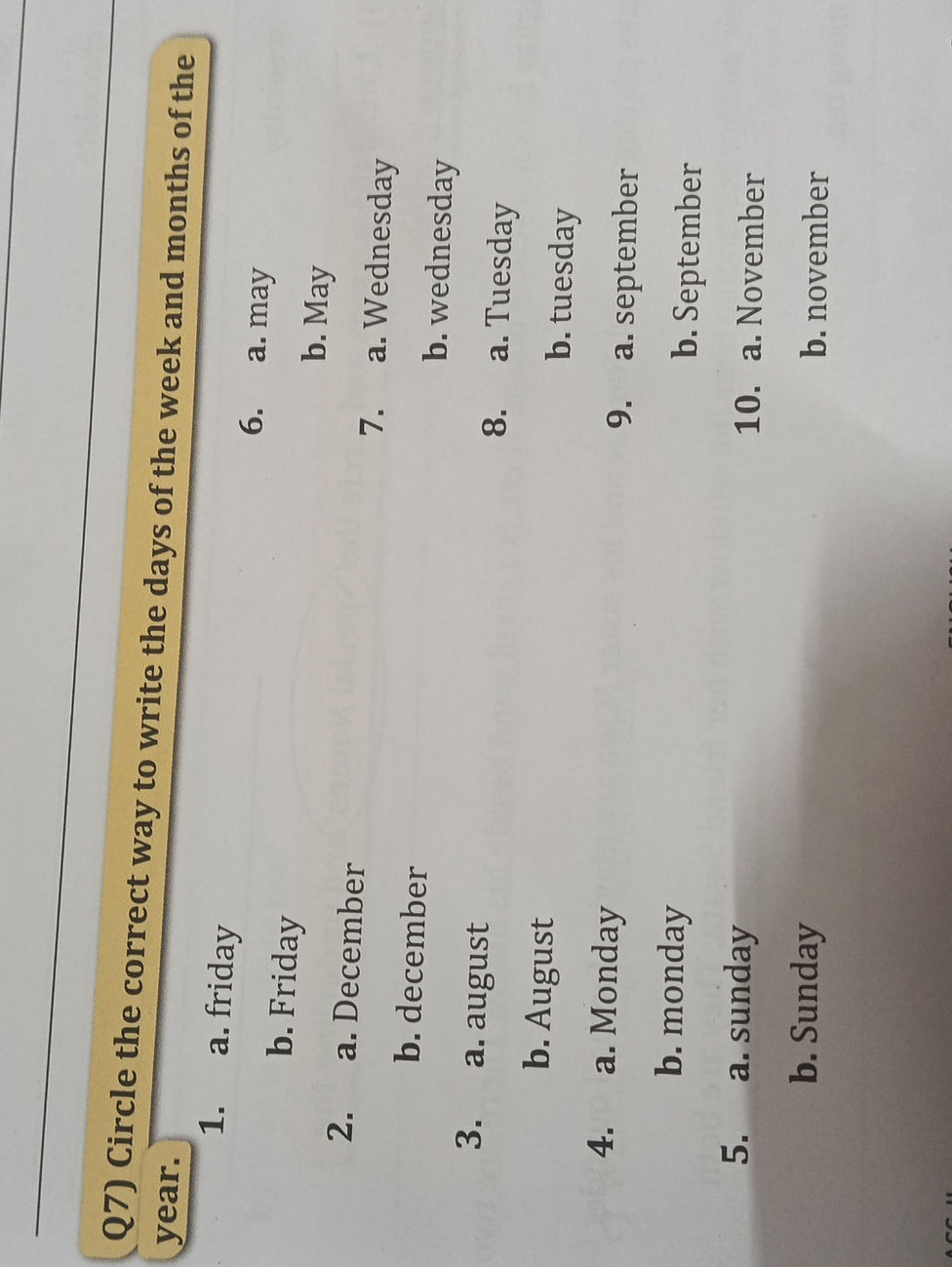 Q7) Circle the correct way to write the days | StudyX