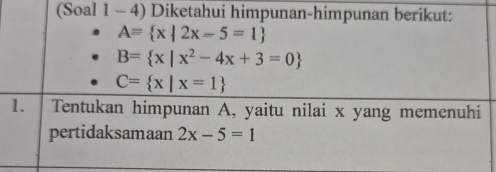 (Soal 1-4) Diketahui himpunan-himpunan | StudyX