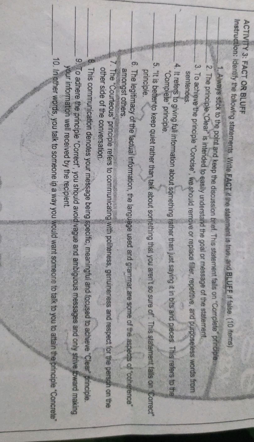 ACTIVITY 3: FACT OR BLUFF Instruction: | StudyX