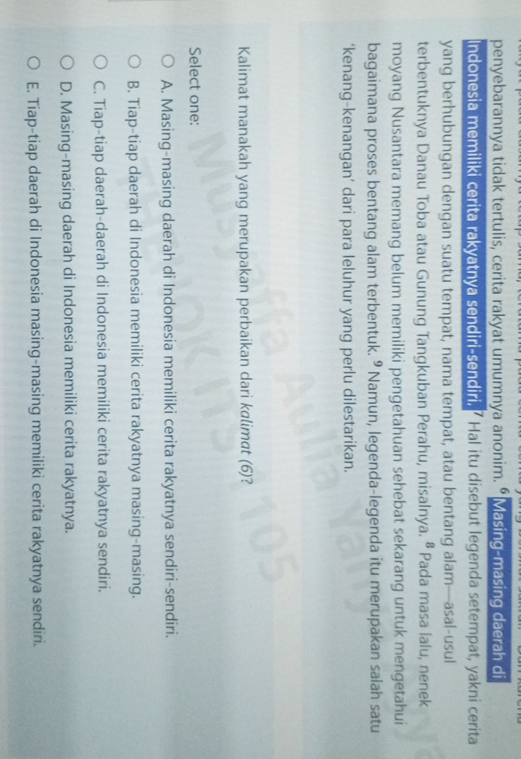 Kalimat manakah yang merupakan perbaikan | StudyX