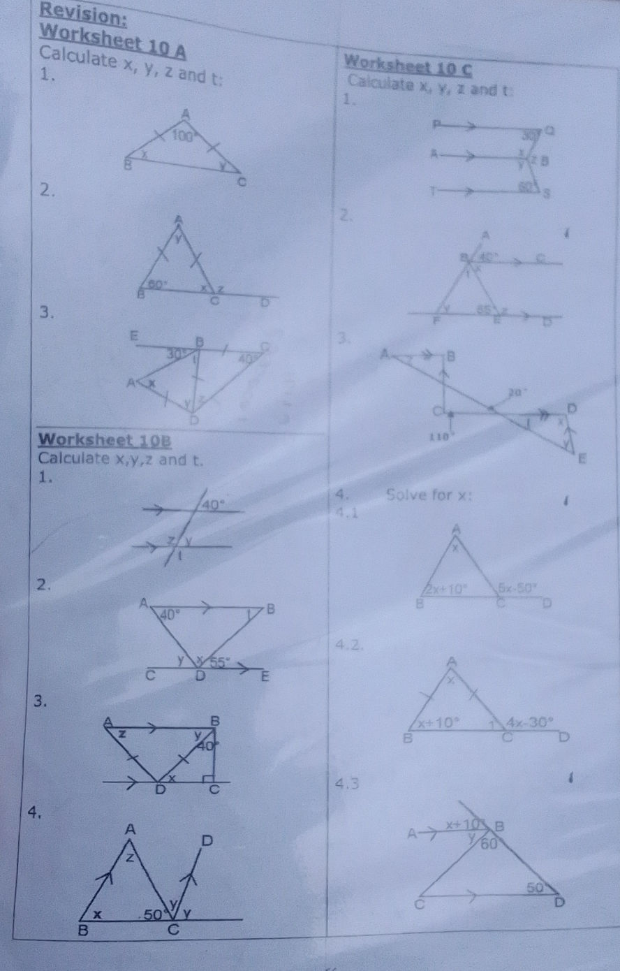 Worksheet 10 A Calculate x, y, z and t: 1. | StudyX