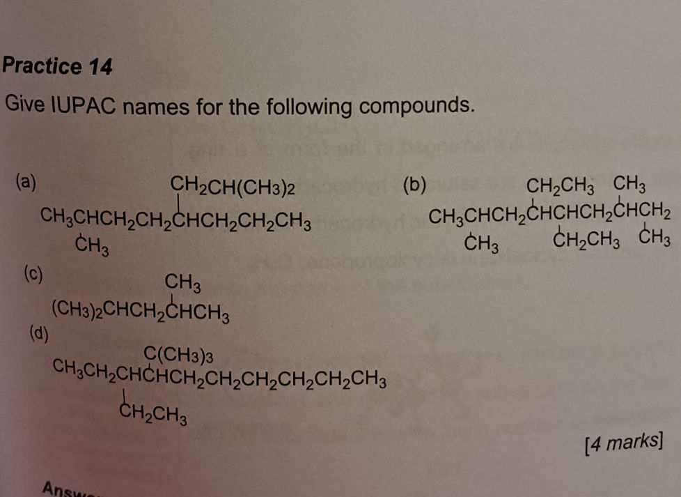 Give IUPAC names for the following | StudyX