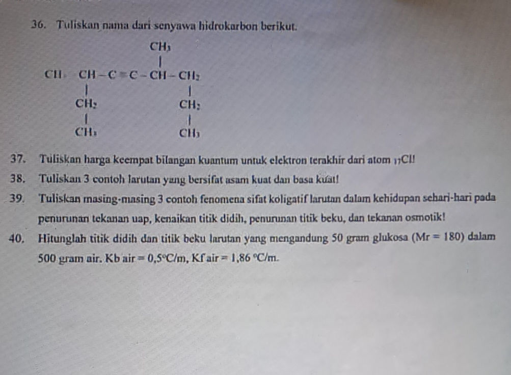 36. Tuliskan nama dari senyawa hidrokarbon | StudyX