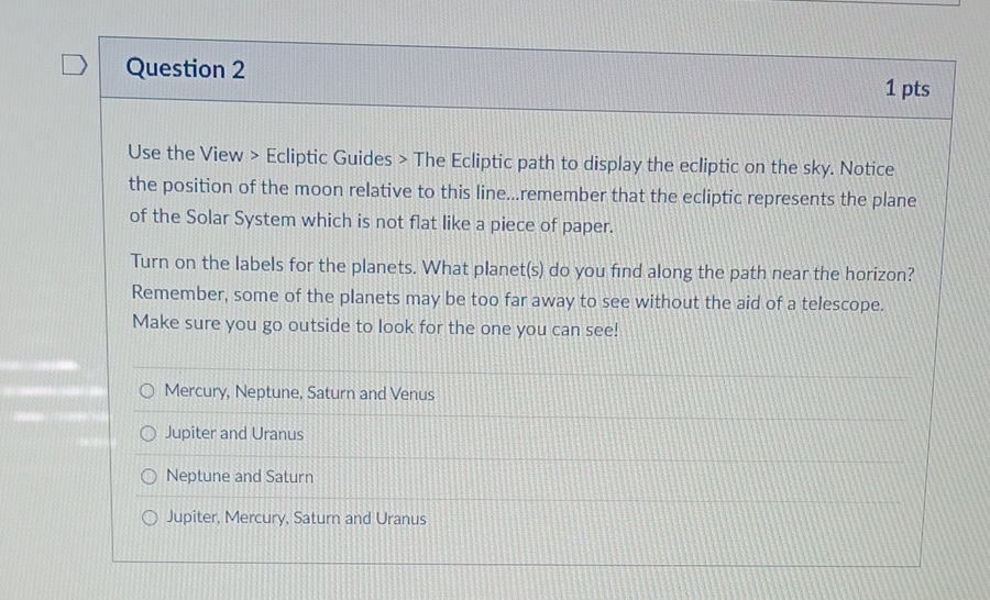 Use the View > Ecliptic Guides > The | StudyX