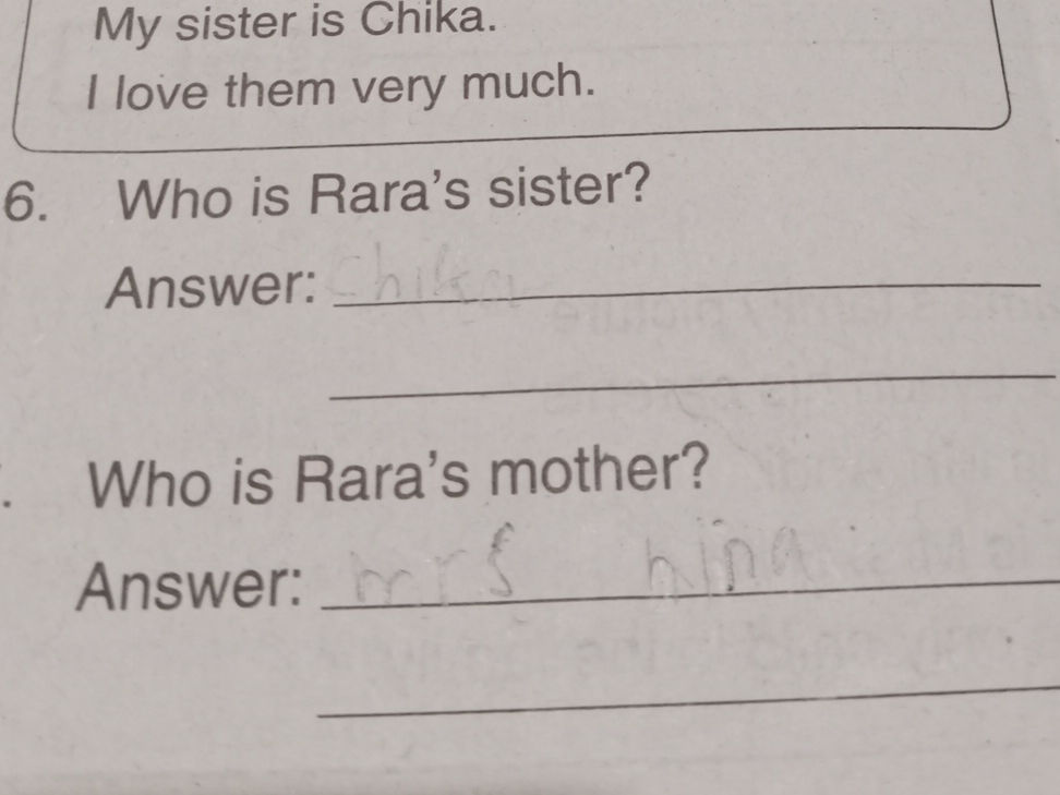 6. Who is Rara's sister? Answer: Chika 7. | StudyX