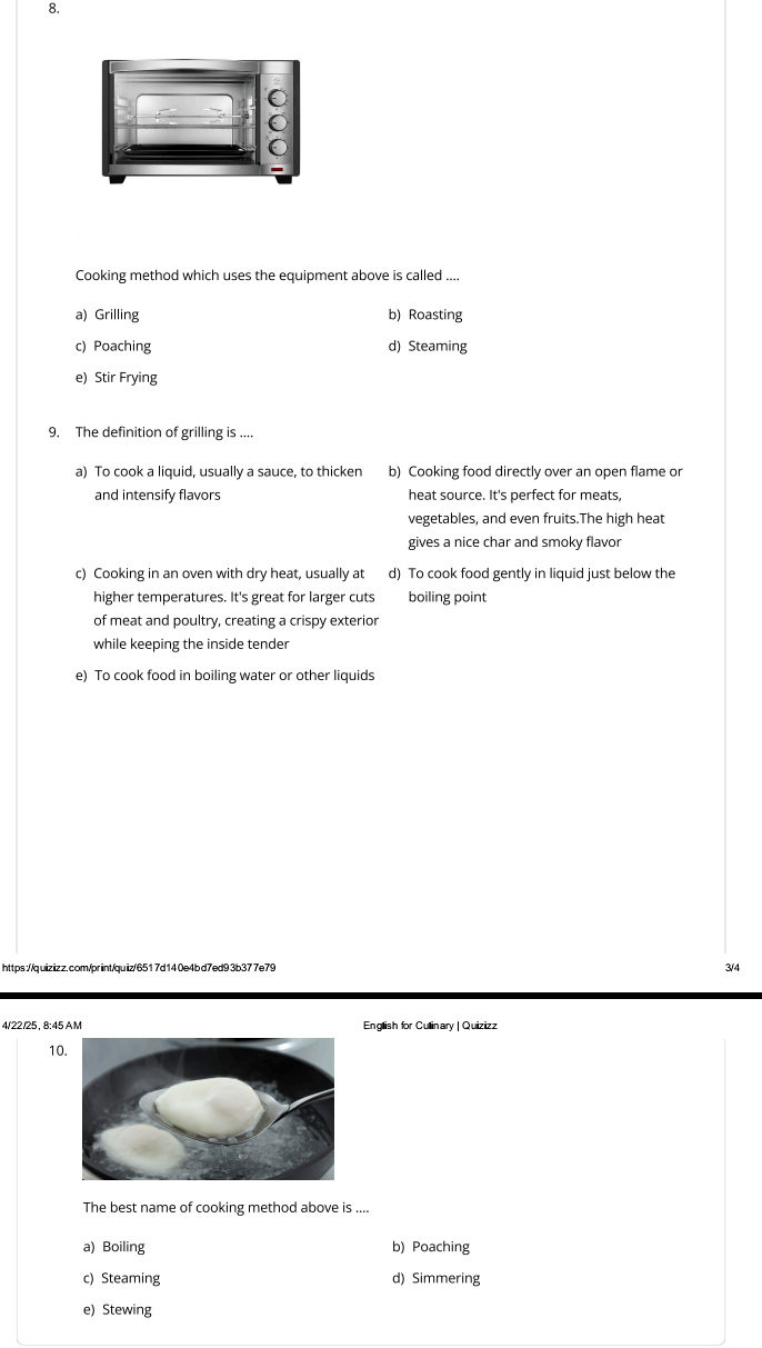 8. Cooking method which uses the equipment | StudyX