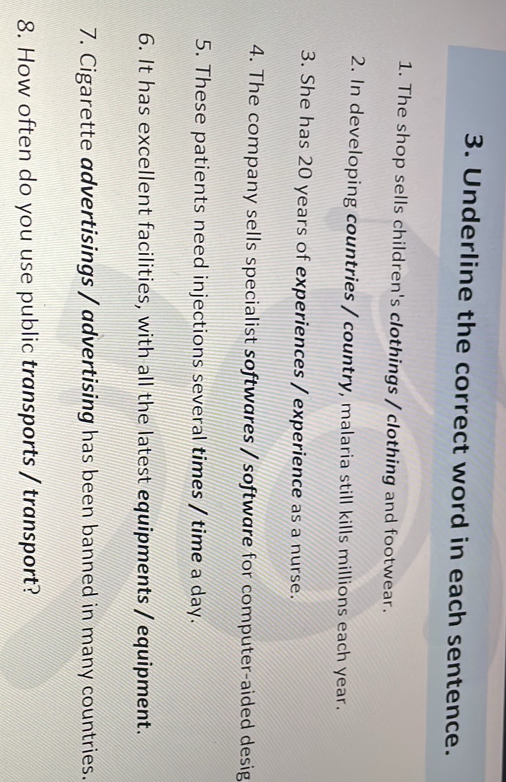 3. Underline the correct word in each | StudyX