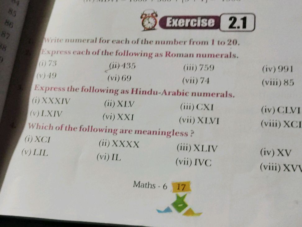 Write numeral for each of the number from 1 | StudyX