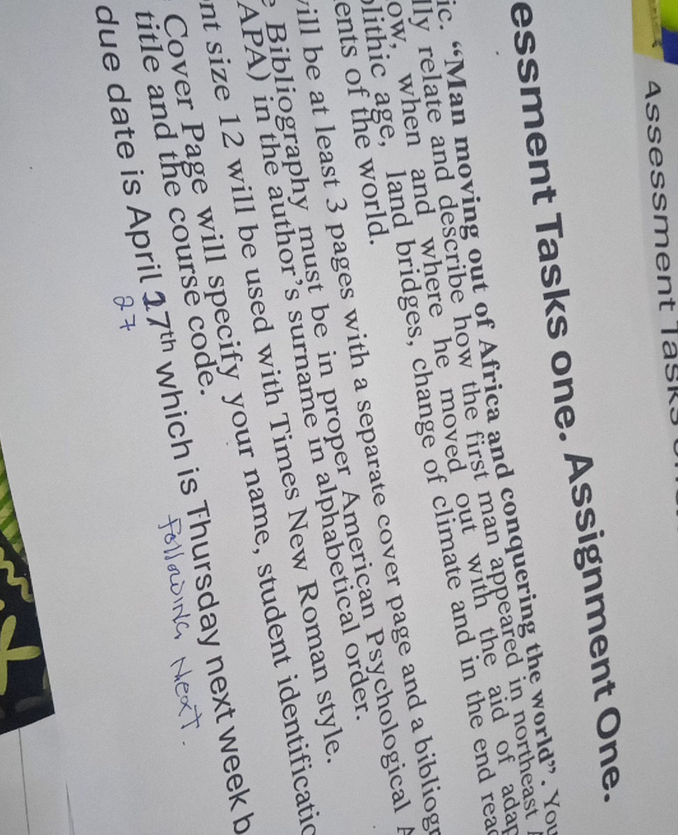 Assessment Tasks one. Assignment One. "Man | StudyX