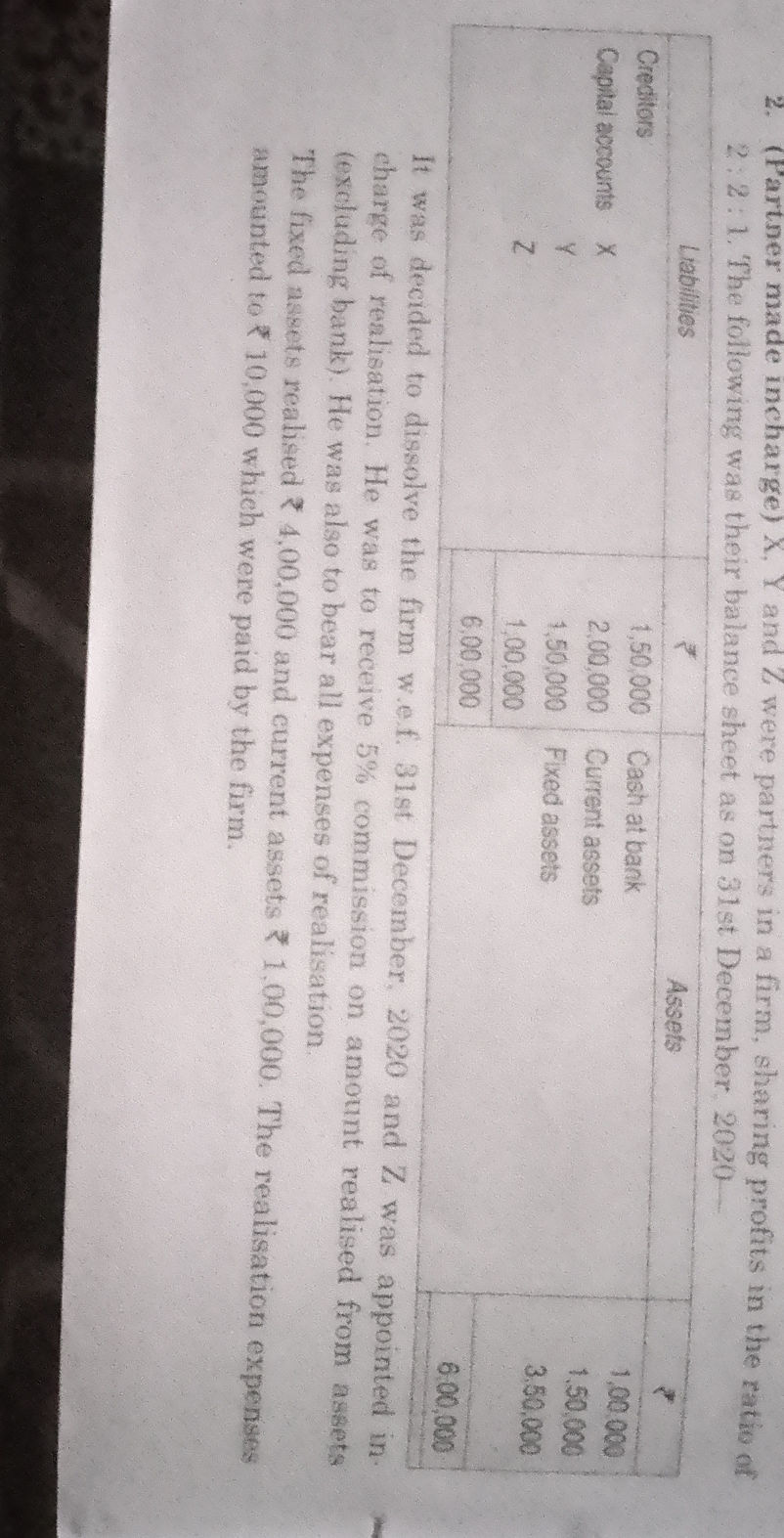 2. (Partner made incharge) X, Y and Z were | StudyX