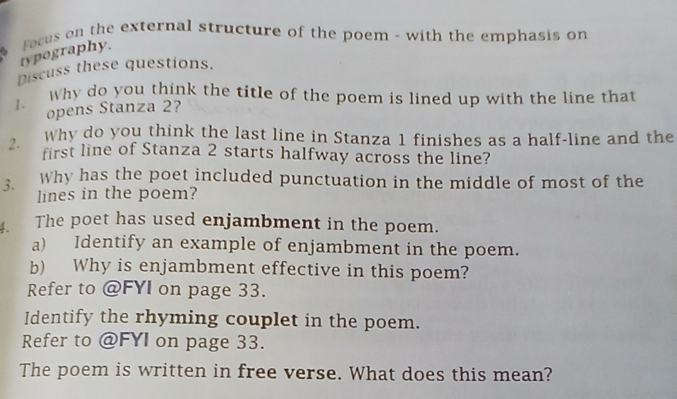 Focus on the external structure of the poem | StudyX