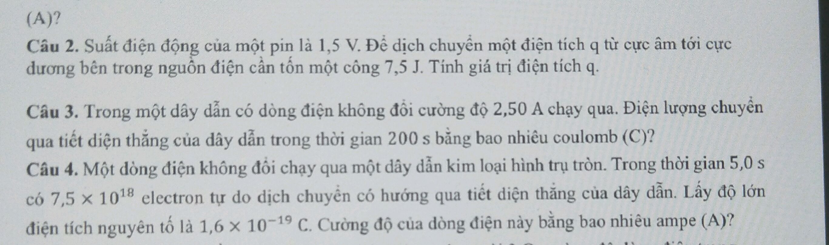 Câu 2. Suất điện động của một pin là 1,5 V. | StudyX