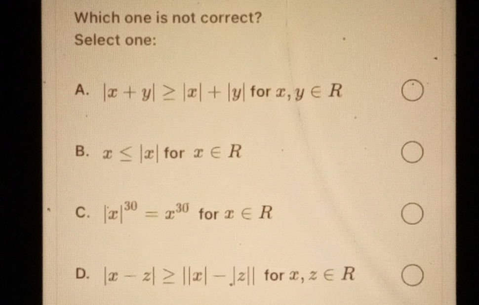 Which one is not correct? Select one: A. | StudyX
