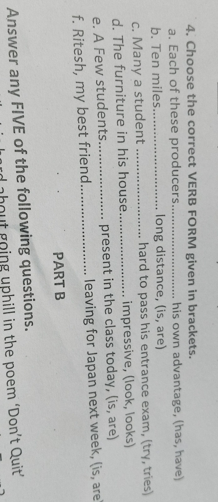 4. Choose the correct VERB FORM given in | StudyX