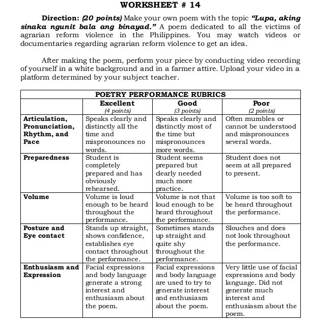Direction: (20 points) Make your own poem | StudyX