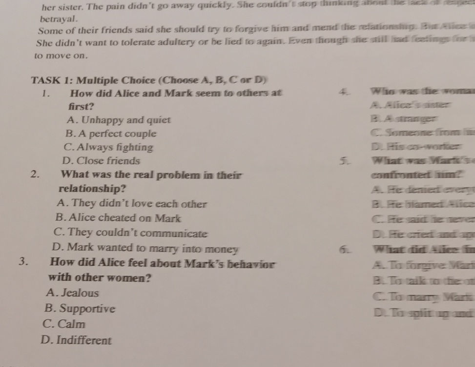 TASK 1: Multiple Choice (Choose A, B, C or | StudyX