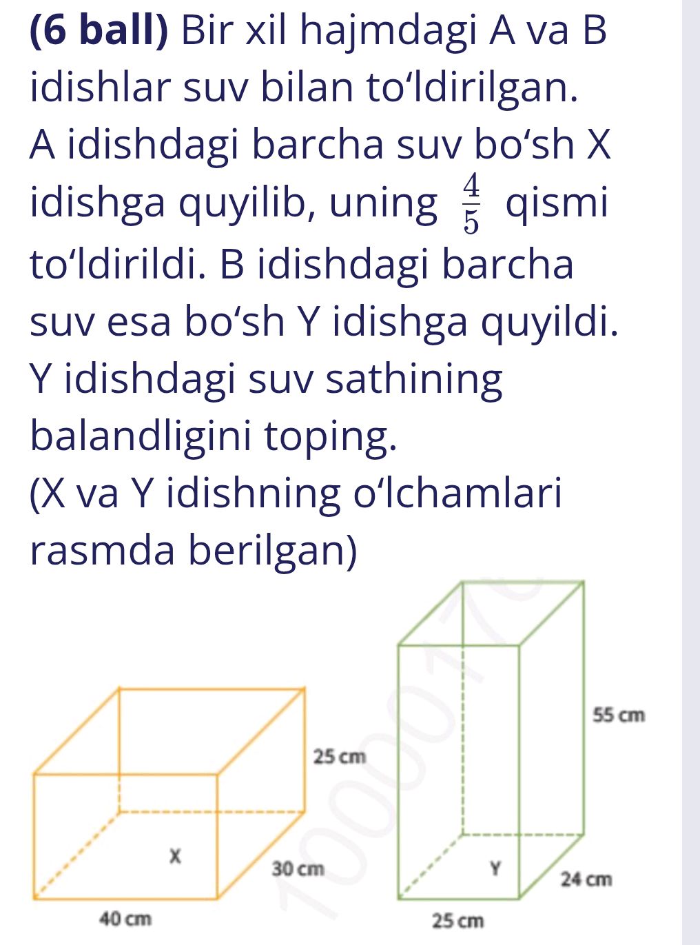 (6 ball) Bir xil hajmdagi A va B idishlar | StudyX