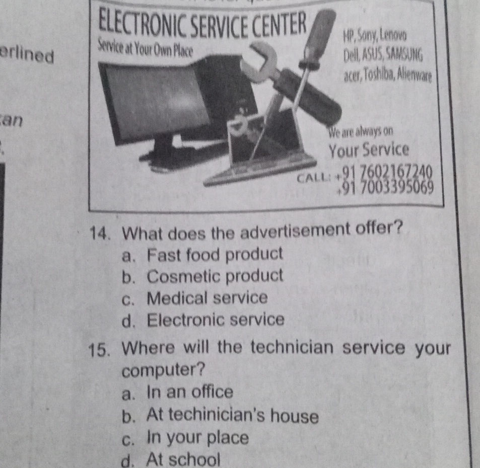 14. What does the advertisement offer? a. | StudyX