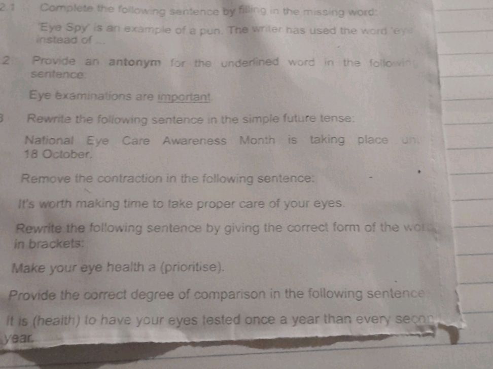 2.1 Complete the following sentence by | StudyX