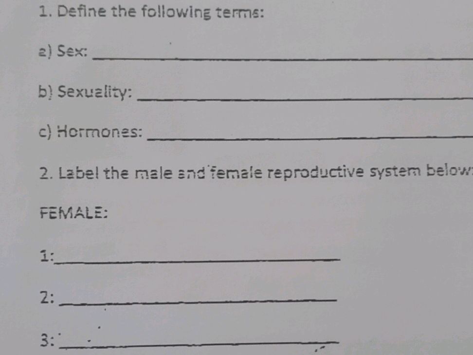 1. Define the following terms: a) Sex: b) | StudyX