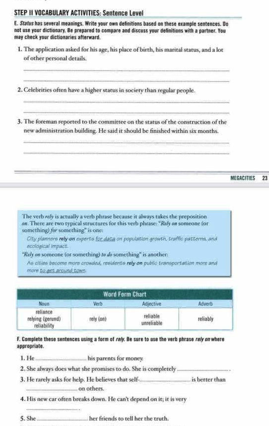 E. Status has several meanings. Write your | StudyX