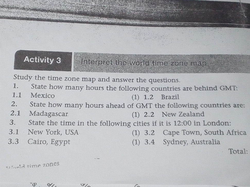 Study the time zone map and answer the | StudyX