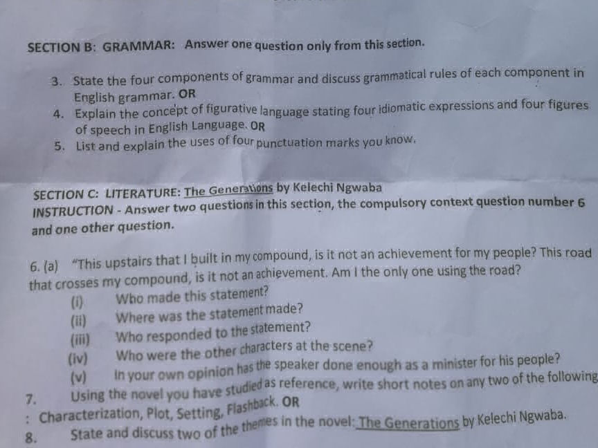 SECTION B: GRAMMAR: Answer one question only | StudyX