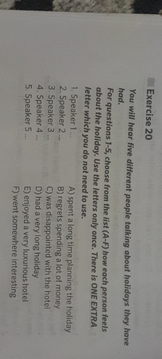 Exercise 20 You will hear five different | StudyX