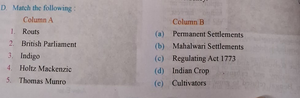 D. Match the following: Column A 1. Routs | StudyX