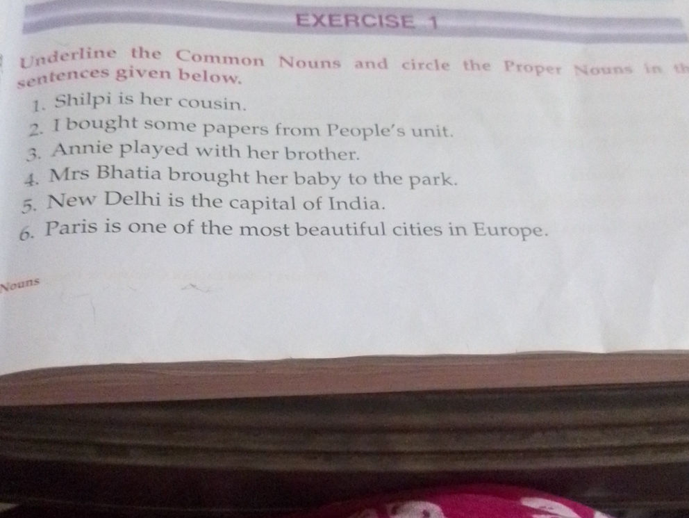 Underline the Common Nouns and circle the | StudyX