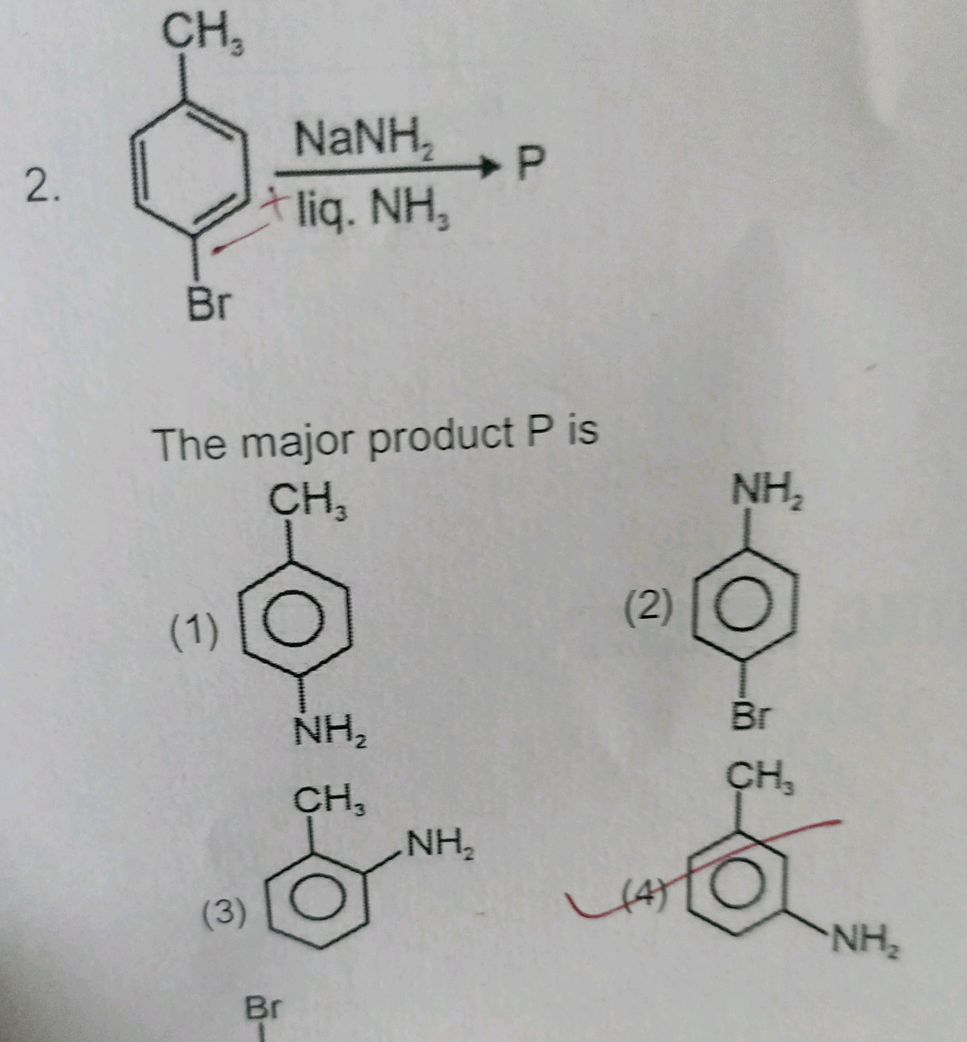2. ${CH3-C6H4-Br} + {NaNH2} {liq. NH3} P$ | StudyX