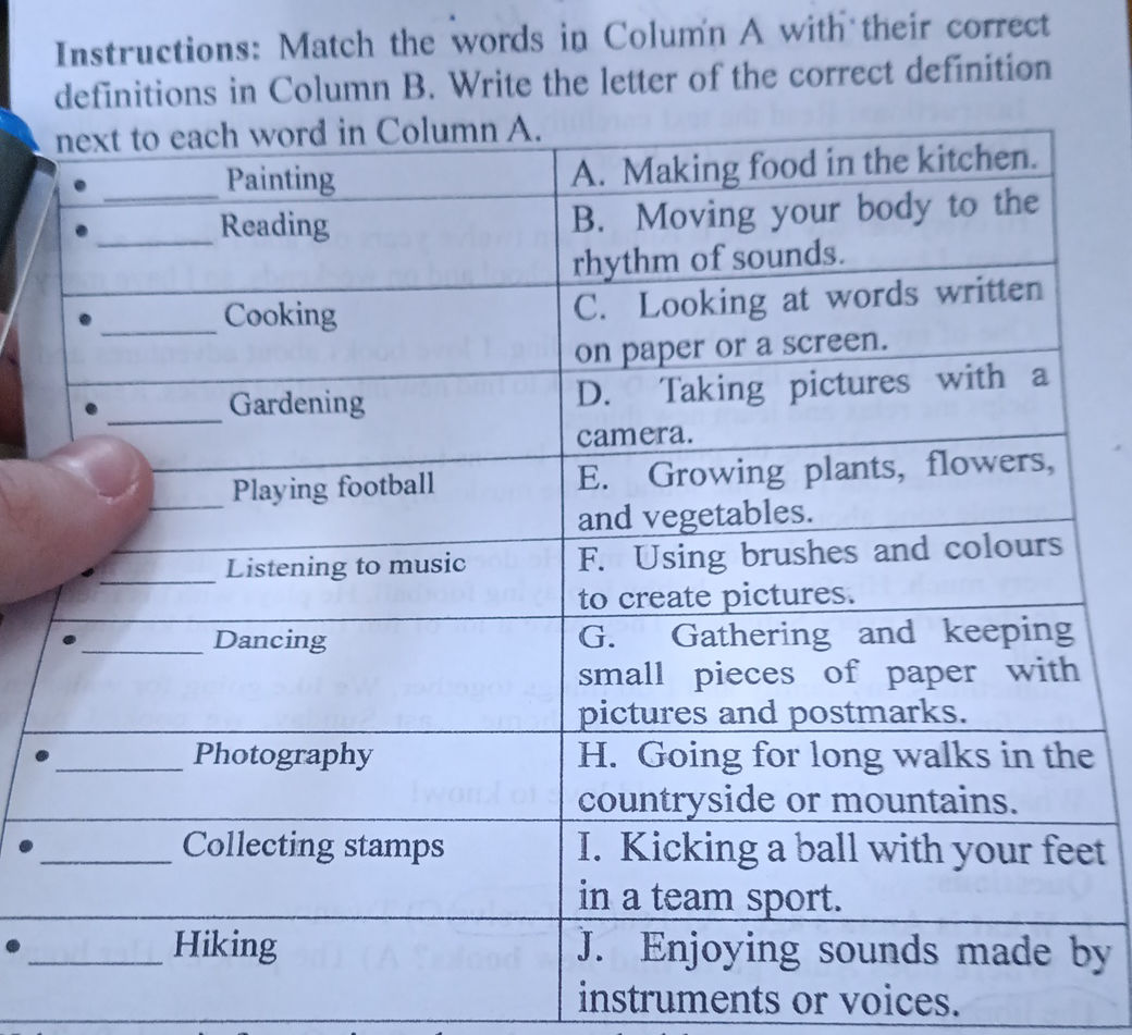 Instructions: Match the words in Column A | StudyX