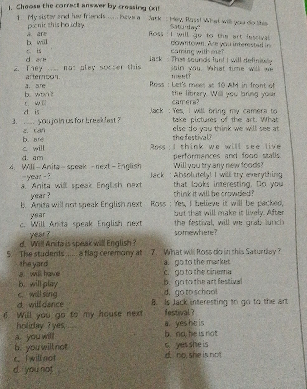 1. Choose the correct answer by crossing | StudyX