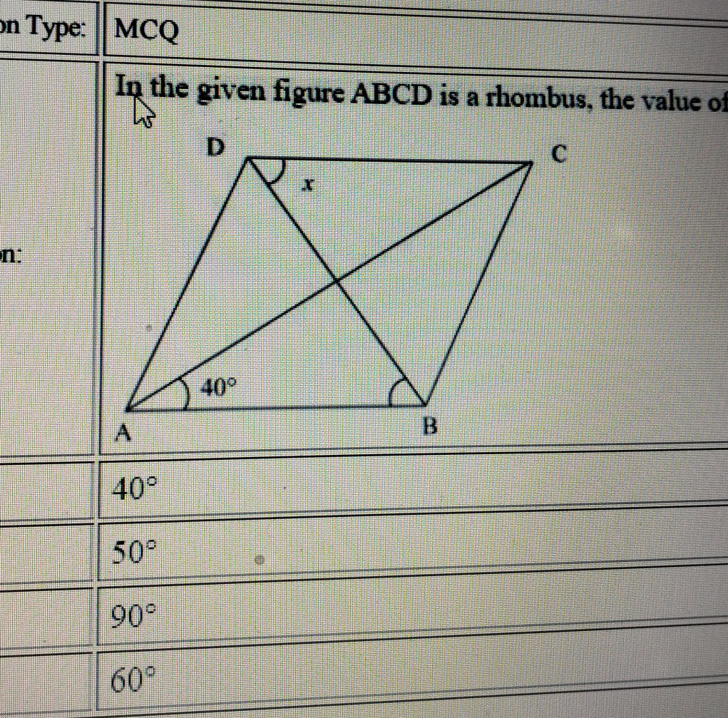In the given figure ABCD is a rhombus, the | StudyX
