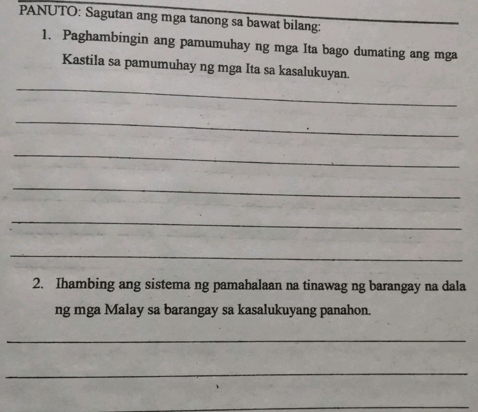 1. Paghambingin ang pamumuhay ng mga Ita | StudyX