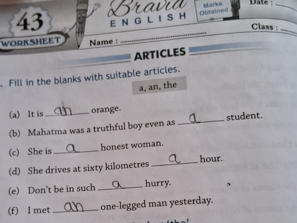 Fill in the blanks with suitable articles. | StudyX