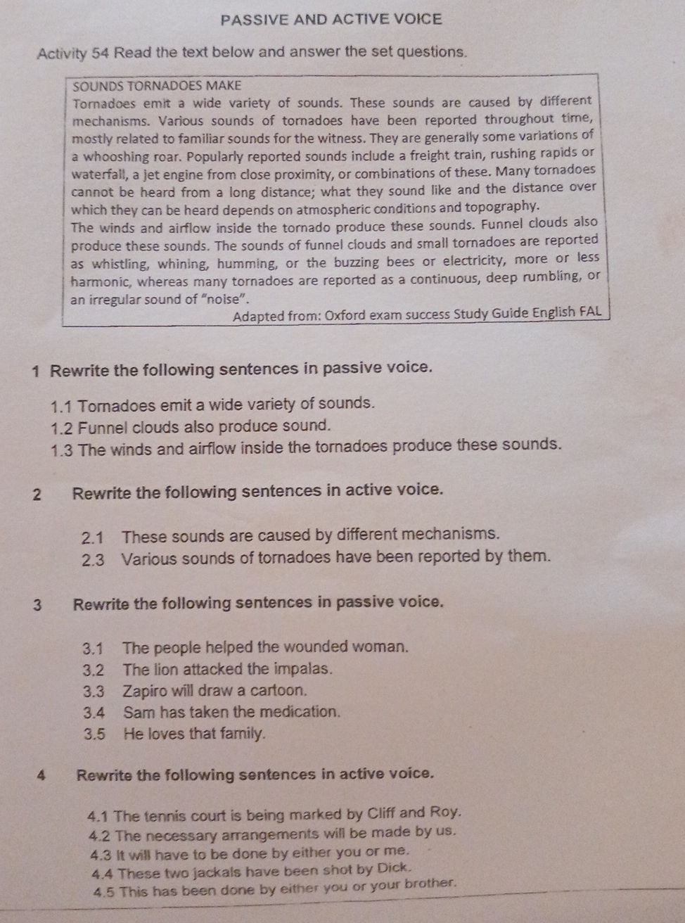 PASSIVE AND ACTIVE VOICE Activity 54 Read