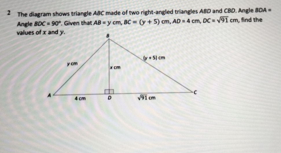 The diagram shows triangle ABC made of two | StudyX
