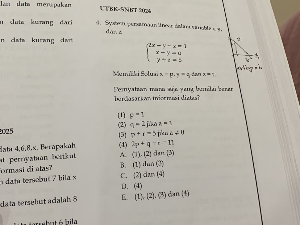 4. System persamaan linear dalam variable x, | StudyX