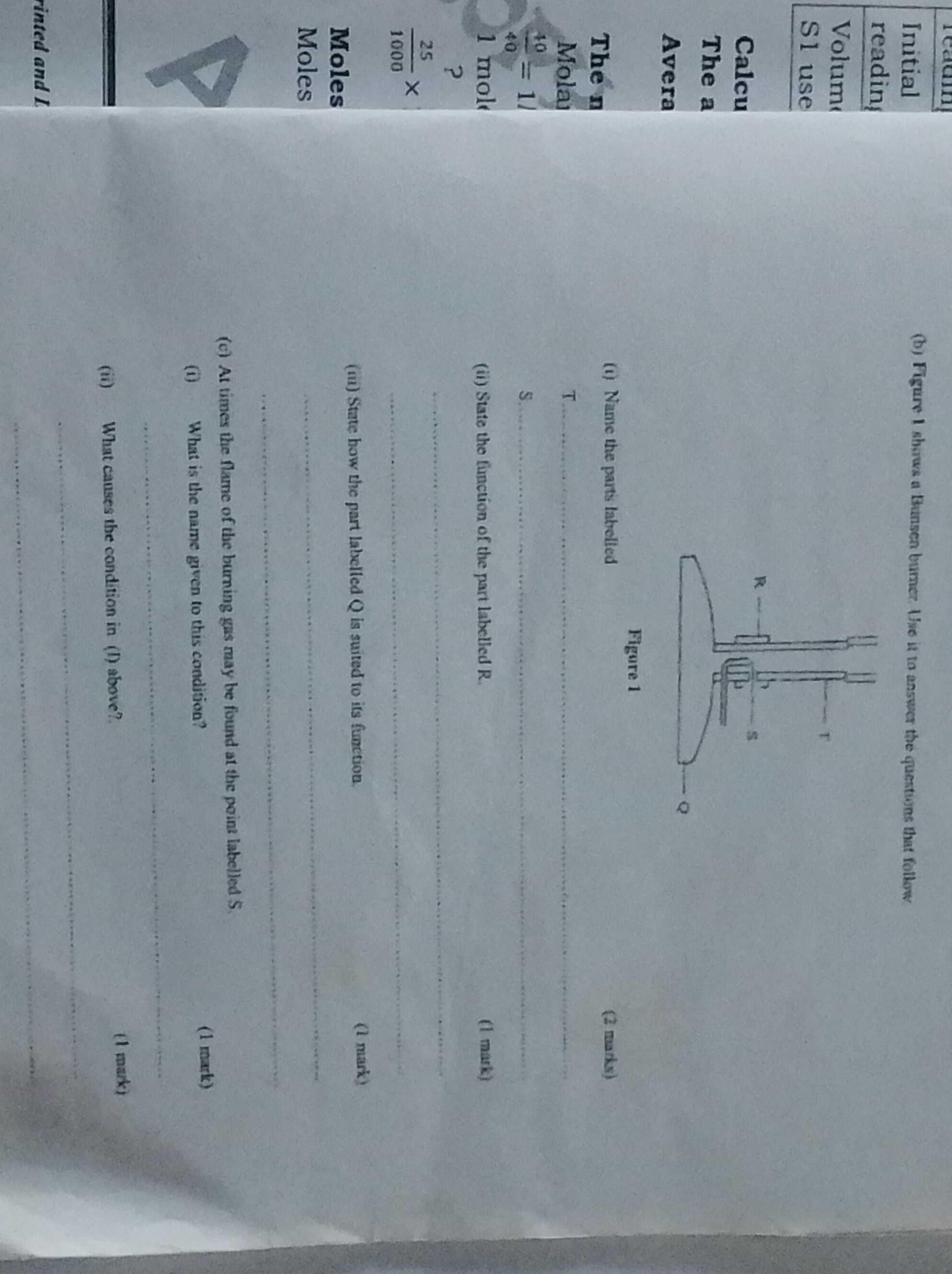 (b) Figure 1 shows a Bunsen burner. Use it | StudyX