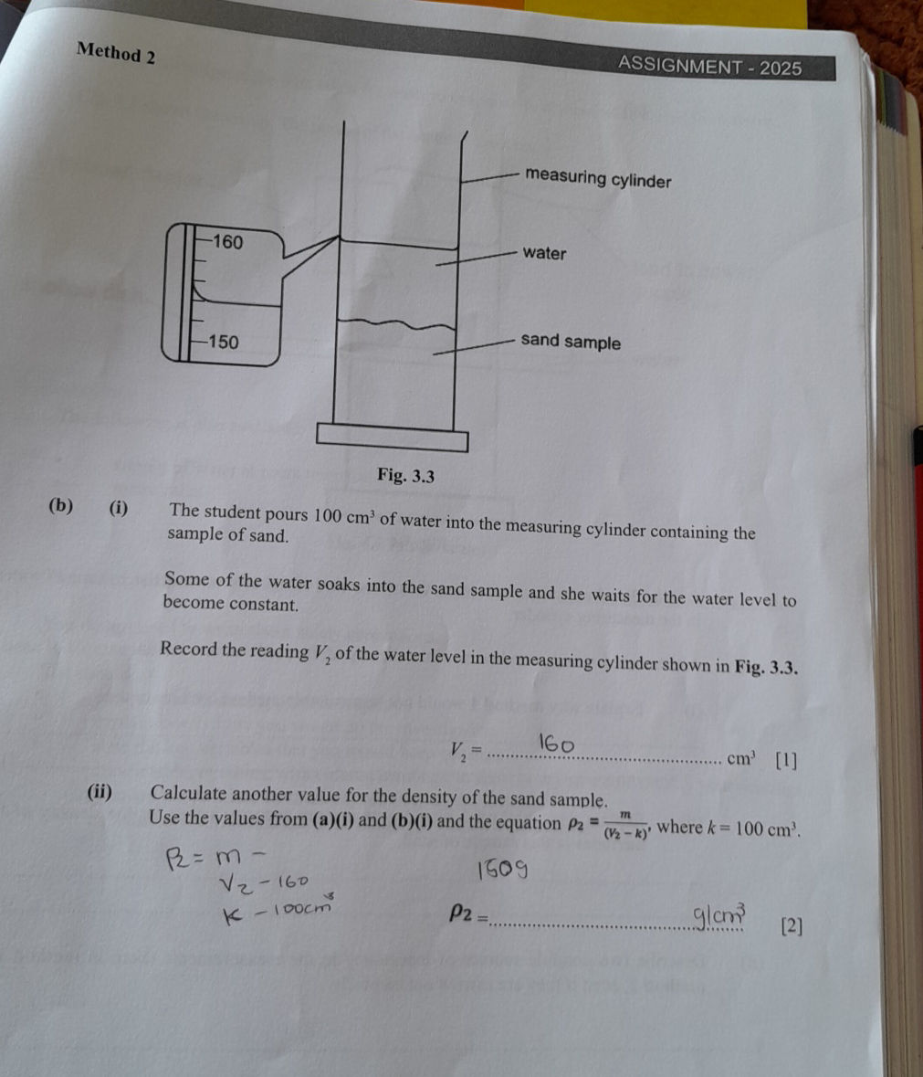 (i) Record the reading $V_2$ of the water | StudyX