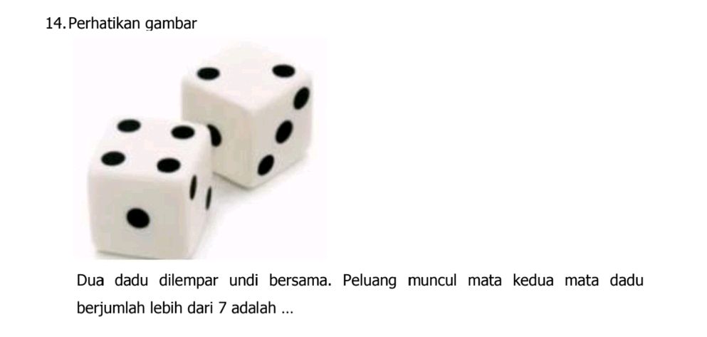 Dua dadu dilempar undi bersama. Peluang | StudyX