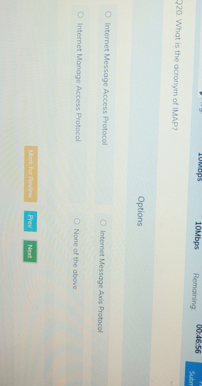 Q20. What is the acronym of IMAP? Internet | StudyX