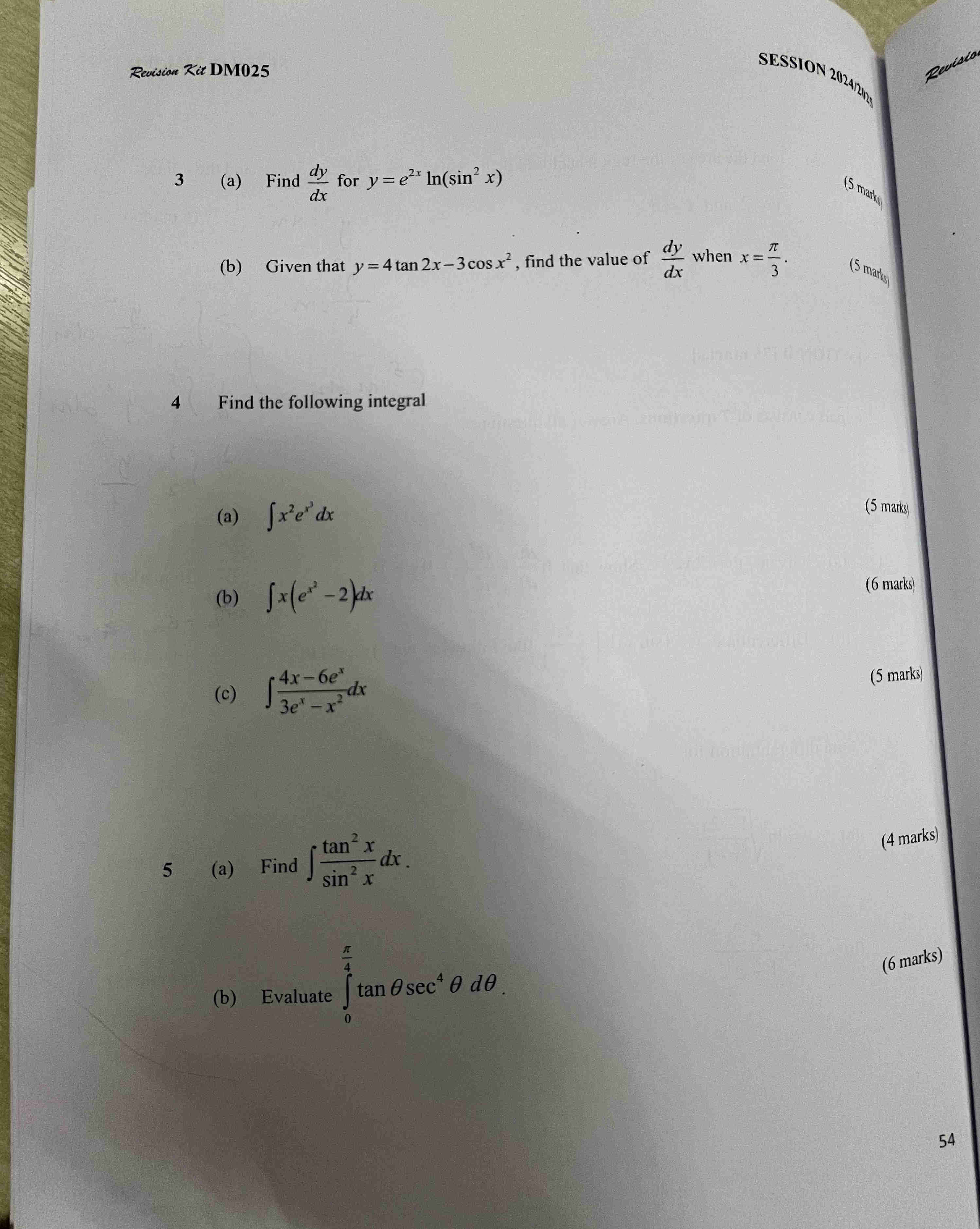 3 (a) Find $ {dy}{dx}$ for $y = e^{2x} ( ^2 | StudyX